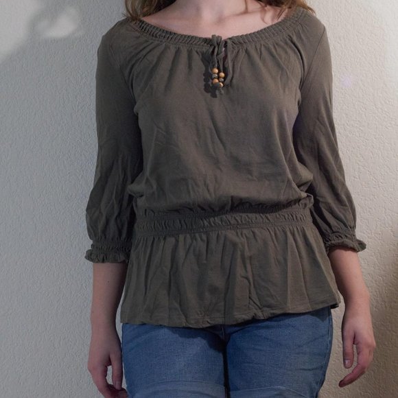Tops | Olive Green Peasant Top | Poshmark
